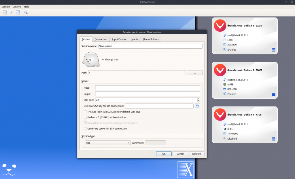 Connect to Debian 9 Remote Desktop using X2Go - Dracula Servers